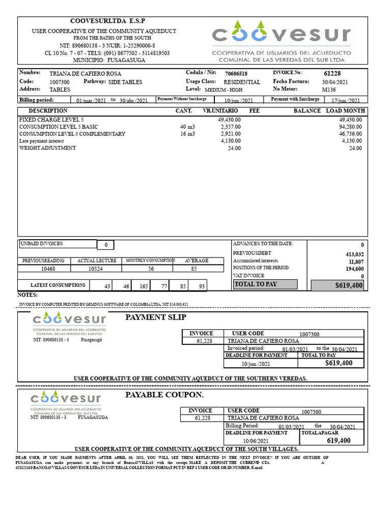 Coovesurltda E.S.P: Payment Slip | PDF | Business | Money