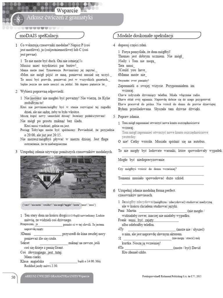 Worksheet Do Gramatyki Achievers B1+ Wsparcie Jednostka 8 | PDF