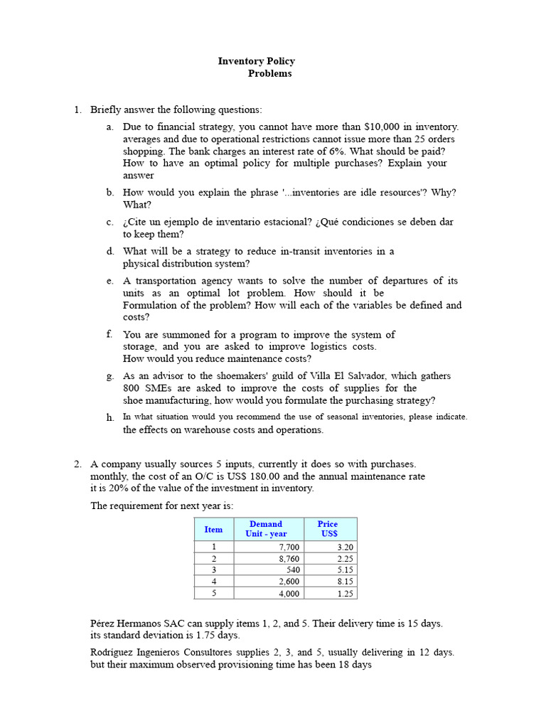 Inventory Problems and Questions | PDF | Inventory | Investing