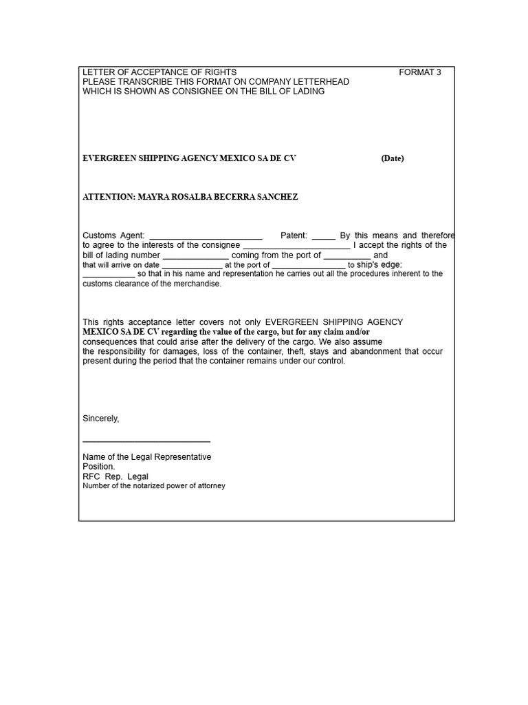 Letter Format For Acceptance of Rights | PDF