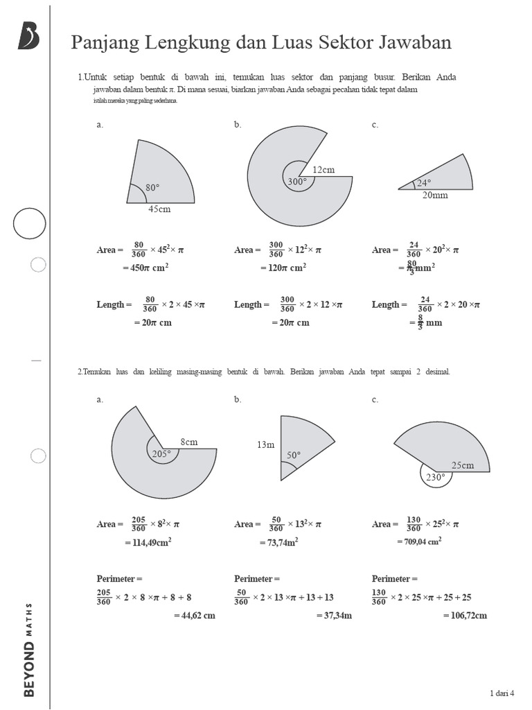 Panjang Busur dan Luas Sektor (Jawaban) | PDF