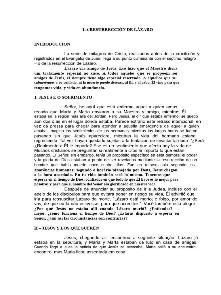 La RESURRECCIÓN DE LÁZARO | PDF | La resurrección de Jesús | Lázaro De ...
