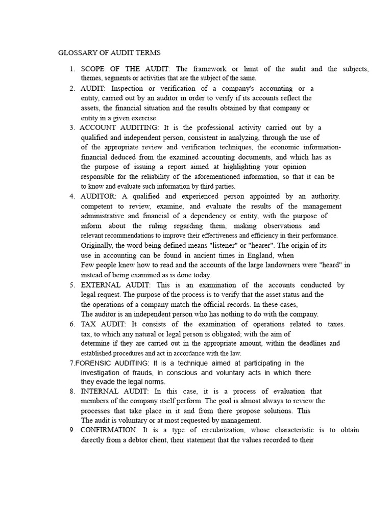 Audit Terminology Glossary | PDF | Audit | Auditor's Report