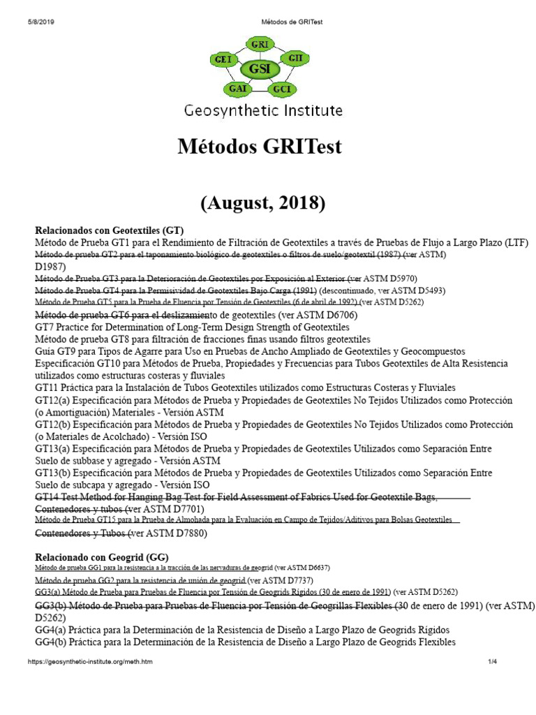 Métodos de Prueba GRI | PDF | Filtración