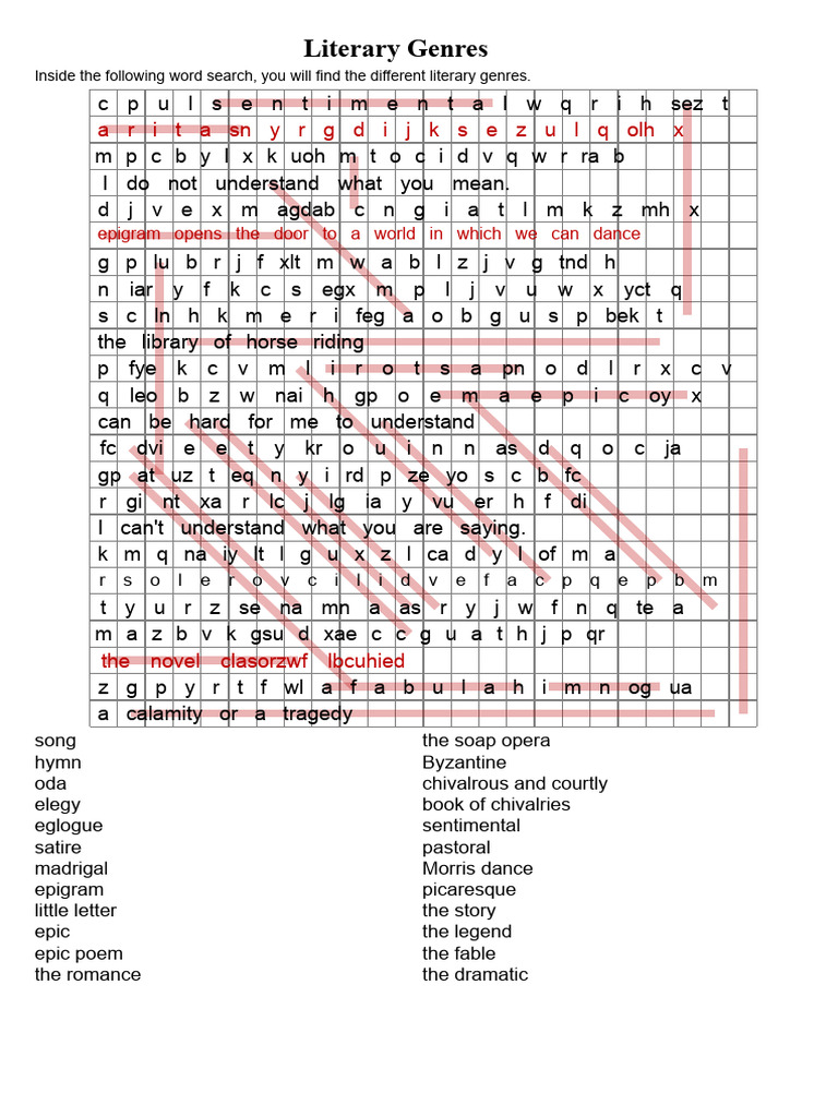 Literary Genres Word Search Puzzle | PDF