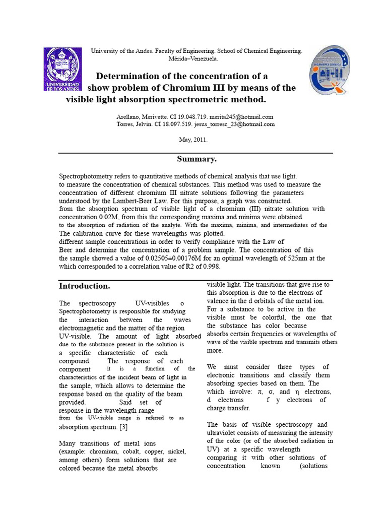 Chromium Absorption. | PDF | Ultraviolet–Visible Spectroscopy | Absorbance