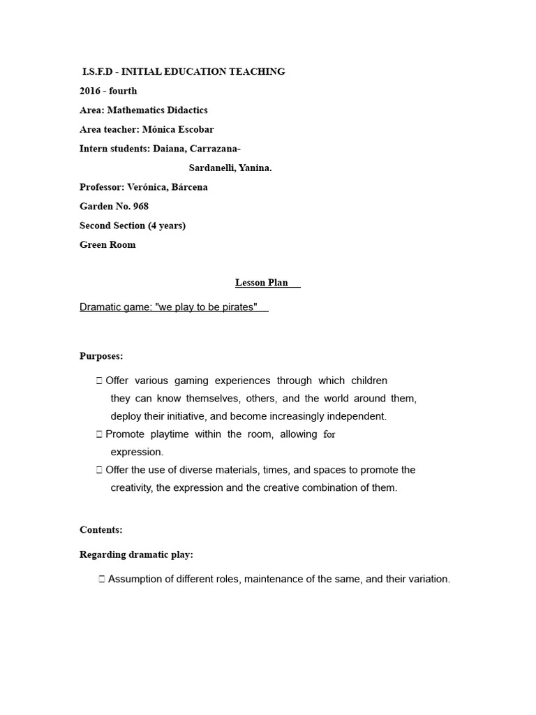 Dramatic Play Lesson Plan Pirates | PDF | Treasure | Learning