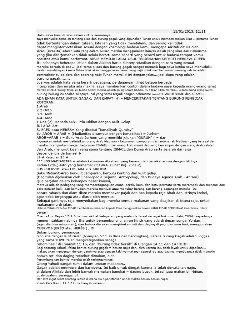 Apakah itu burung gagak atau seorang Arab yang memberi makan Elia? | PDF
