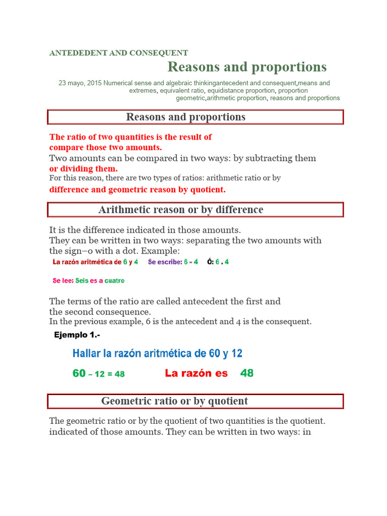 Antecedent and Consequent | PDF | Ratio | Arithmetic