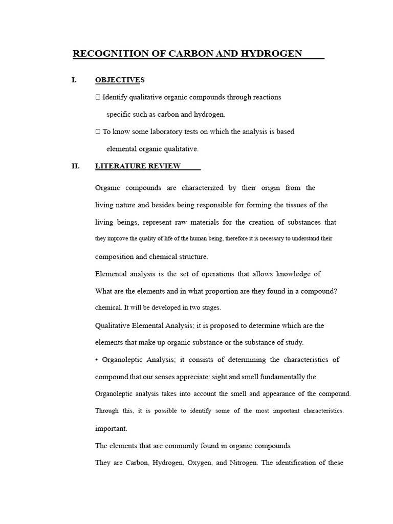 Carbon and Hydrogen Recognition - Lab No. 1 | PDF | Carbon | Chemical Elements