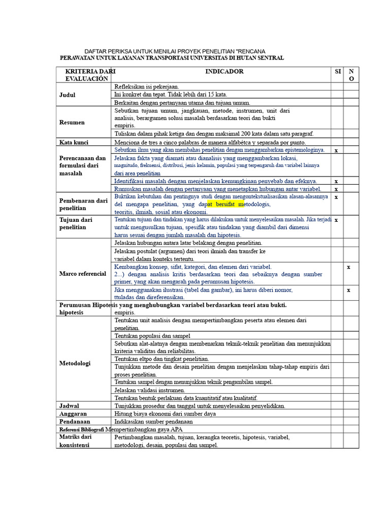 Daftar Periksa Untuk Mengevaluasi Proyek Penelitian | PDF