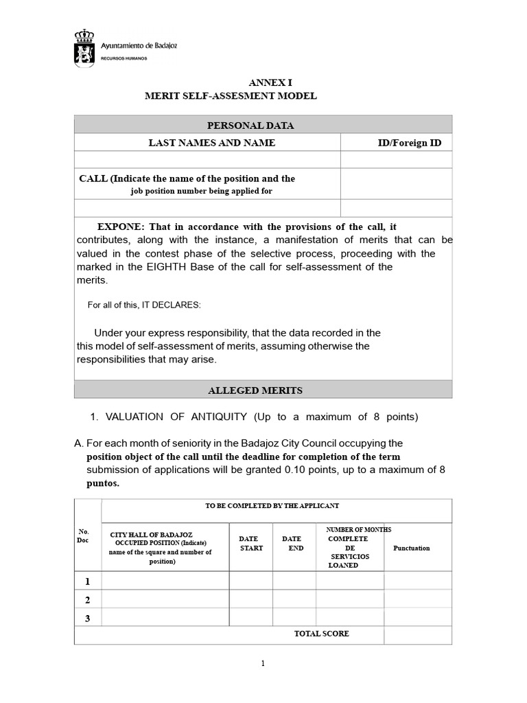 Annex I Self-Assessment Model | PDF