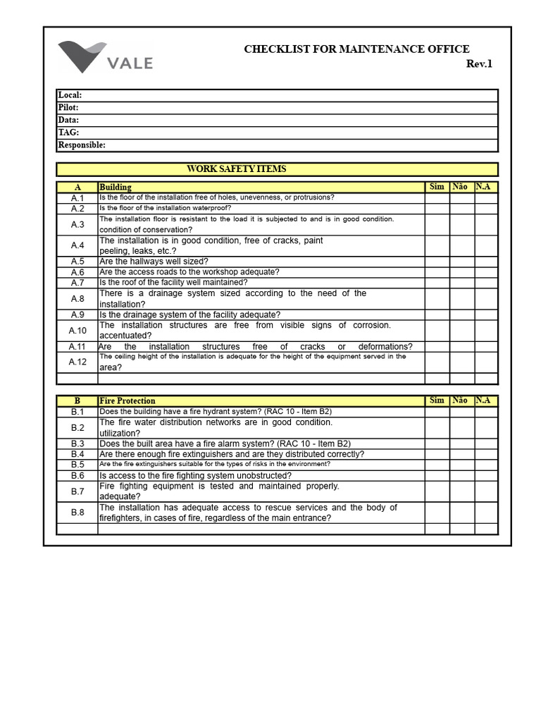 18 - Checklist Maintenance Workshop Rev1 | PDF | Public Toilet ...