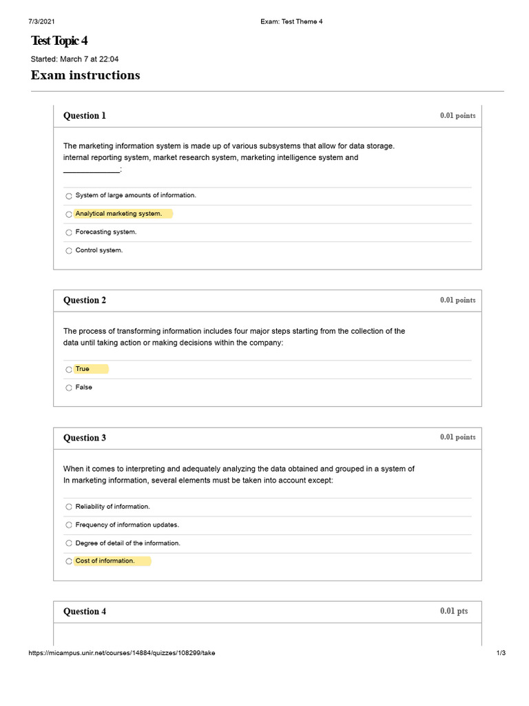 Exam - Test Topic 4 | PDF | Data | Information