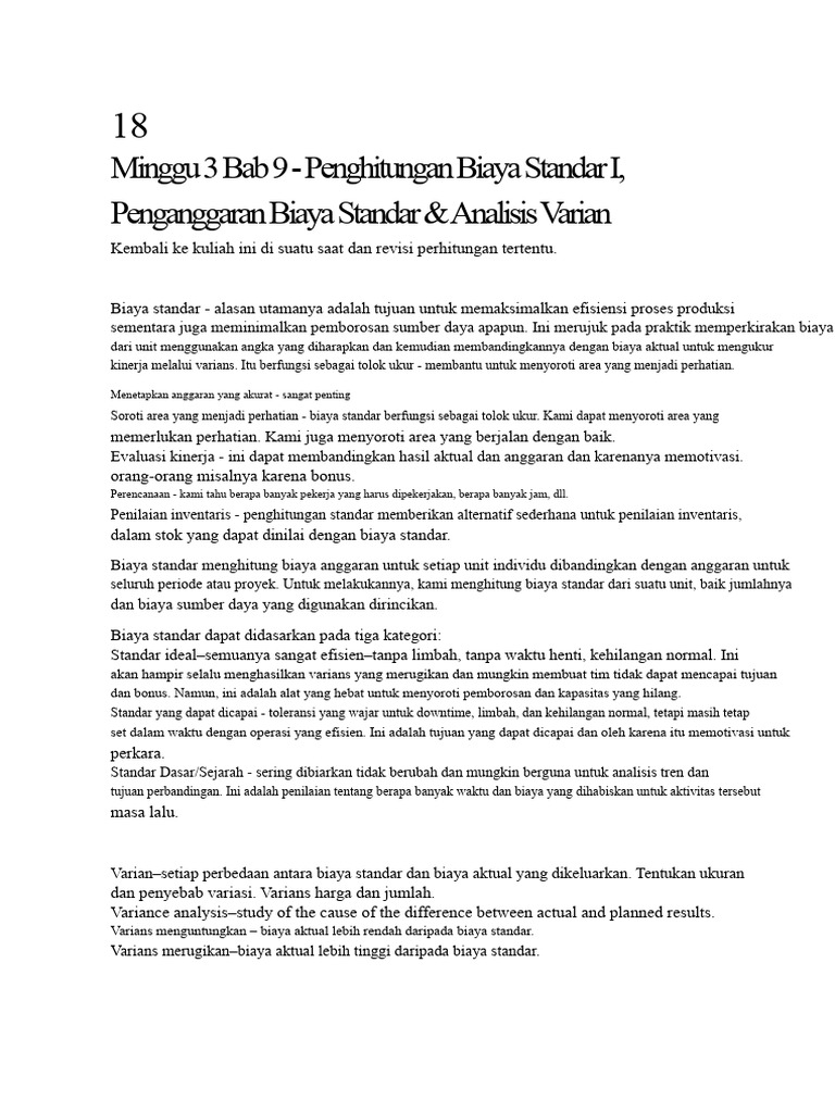 Analisis Biaya Standar dan Varians | PDF