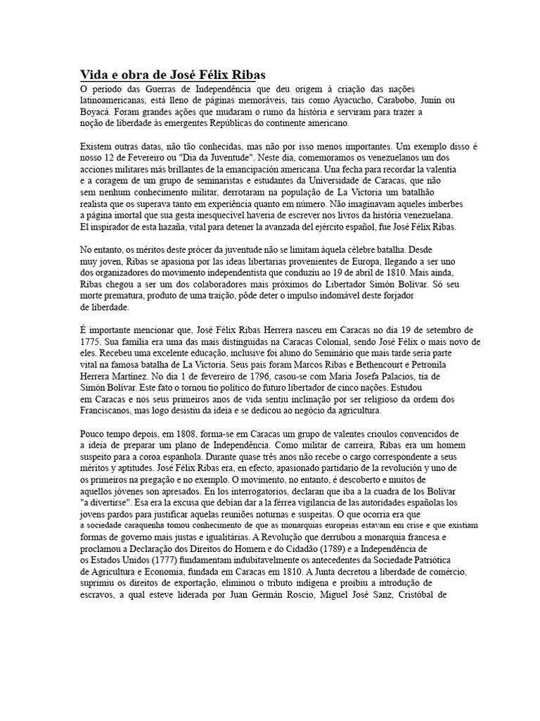 Vida e Obra de José Félix Ribas | PDF | Venezuela
