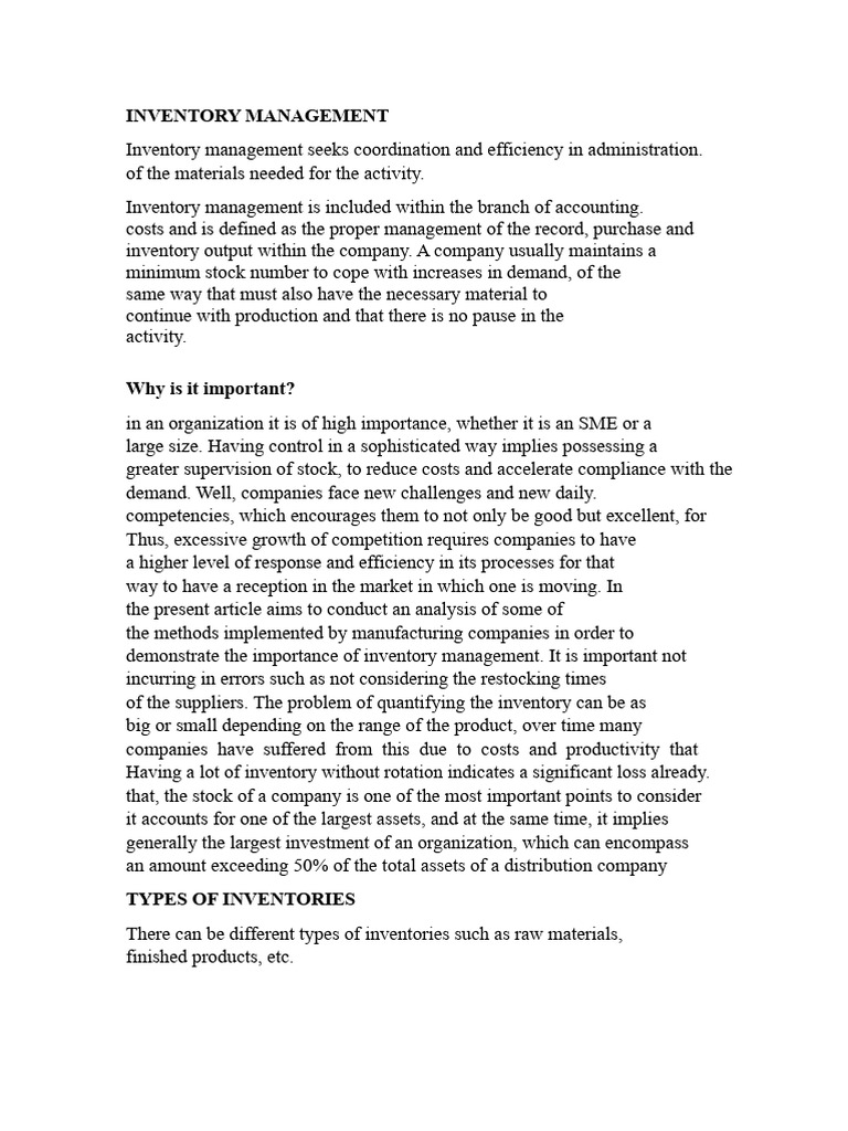 INVENTORY MANAGEMENT | PDF | Inventory | Economics