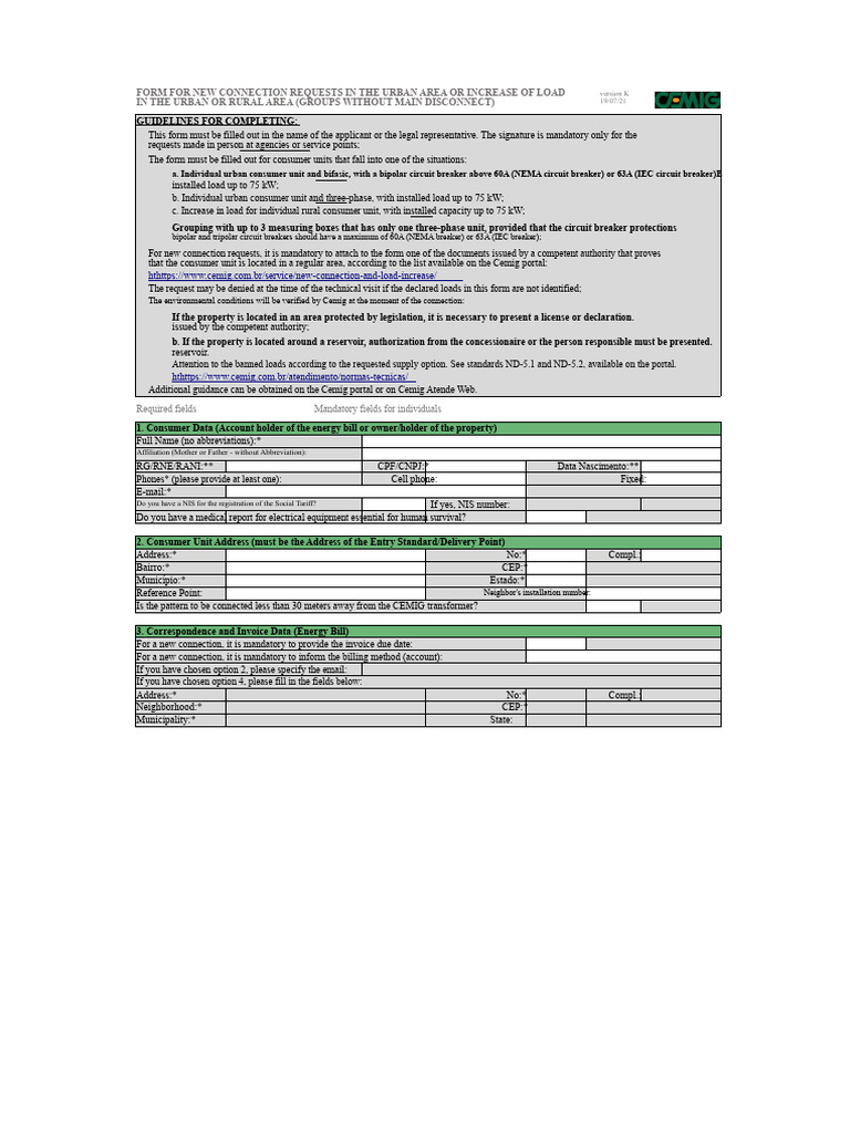 Form Connection New Urban and Load Increase Without Main Circuit ...