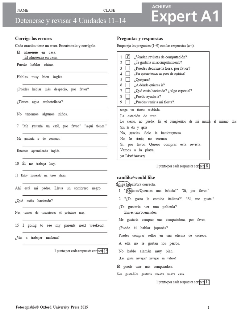 Experto A1 - Detén y Verifica 4 - Unidades 11 A 14 | PDF | Lingüística