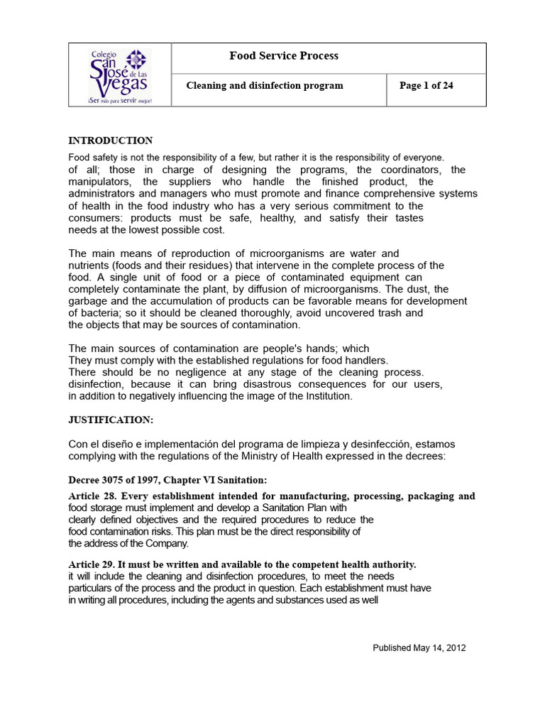 CLEANING AND DISINFECTION PROGRAM.pdf | PDF | Disinfectant | Hygiene