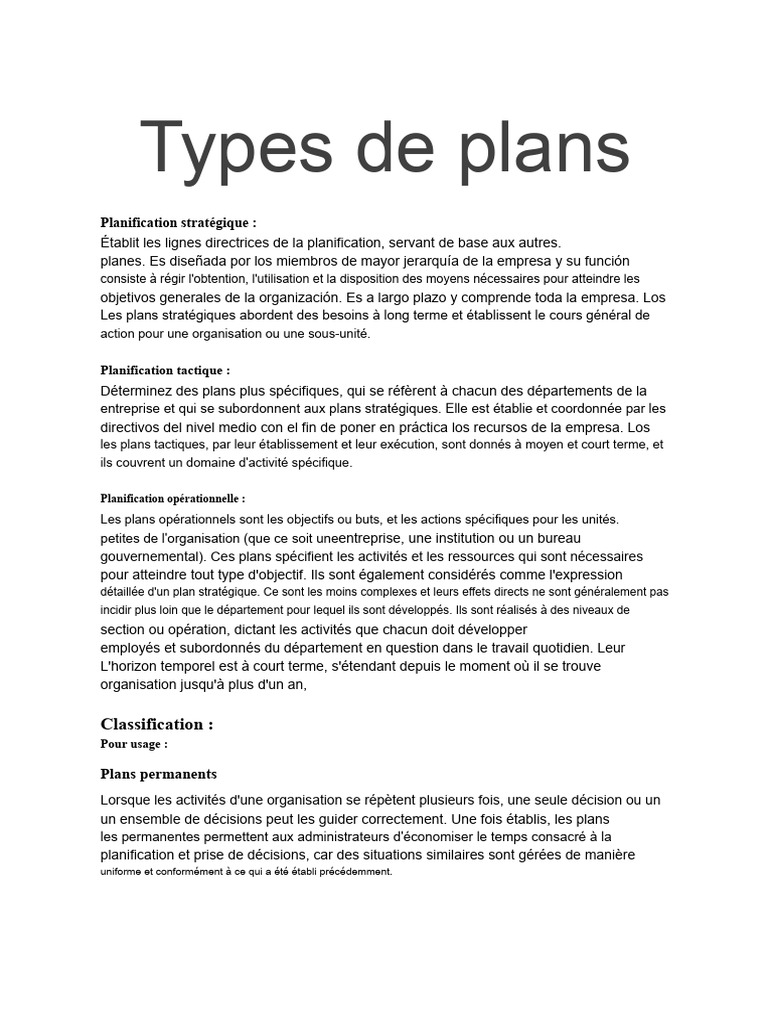 Types de Plans | PDF | Planification