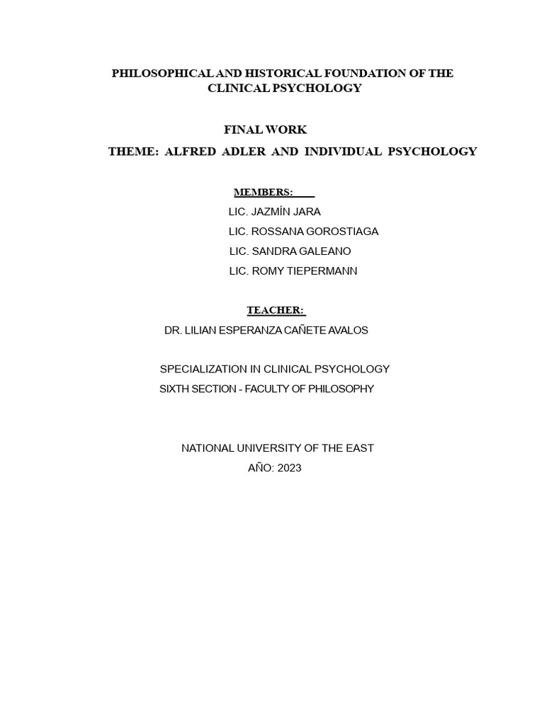Alfred Adler and Individual Psychology - Final Paper | PDF ...