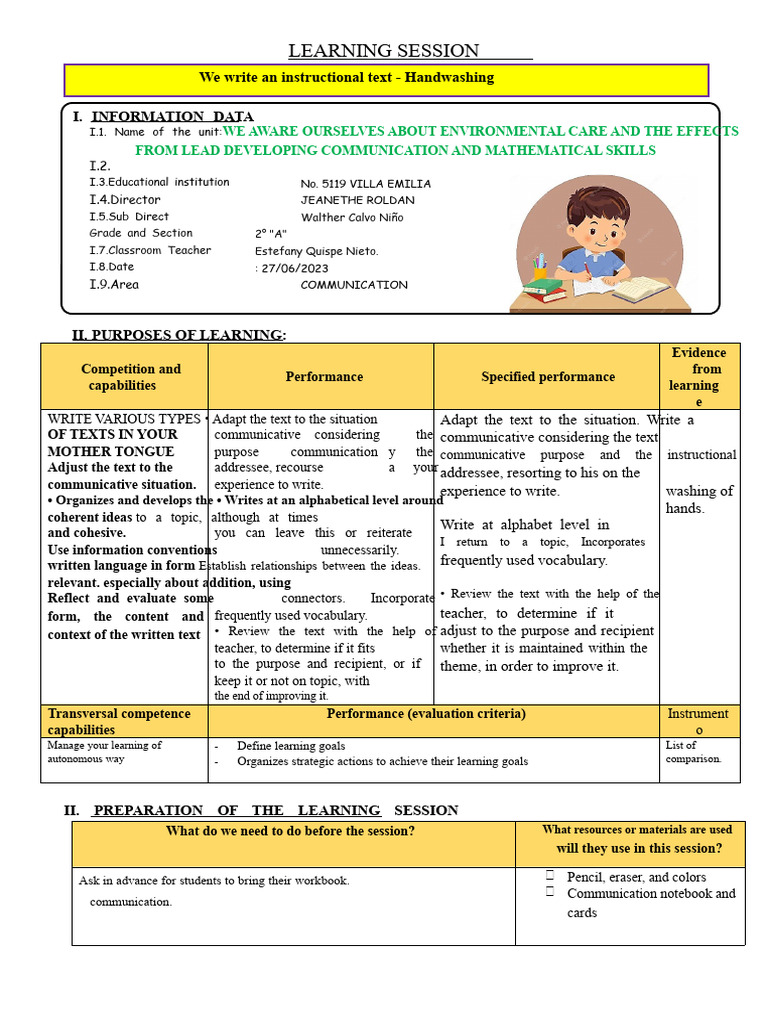WE WRITE AN INSTRUCTIONAL TEXT - Hand Washing | PDF | Learning ...