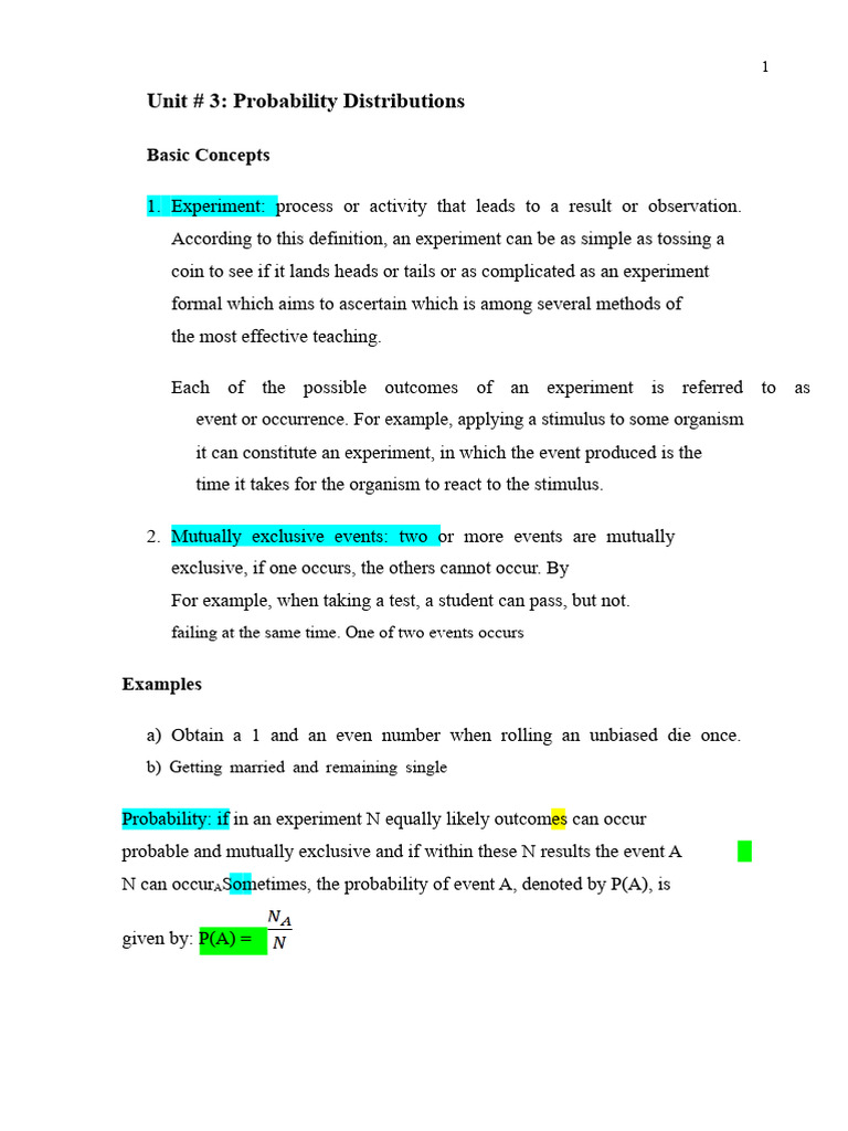 Example. Unit No 3 (Probability Distributions) | PDF | Probability ...