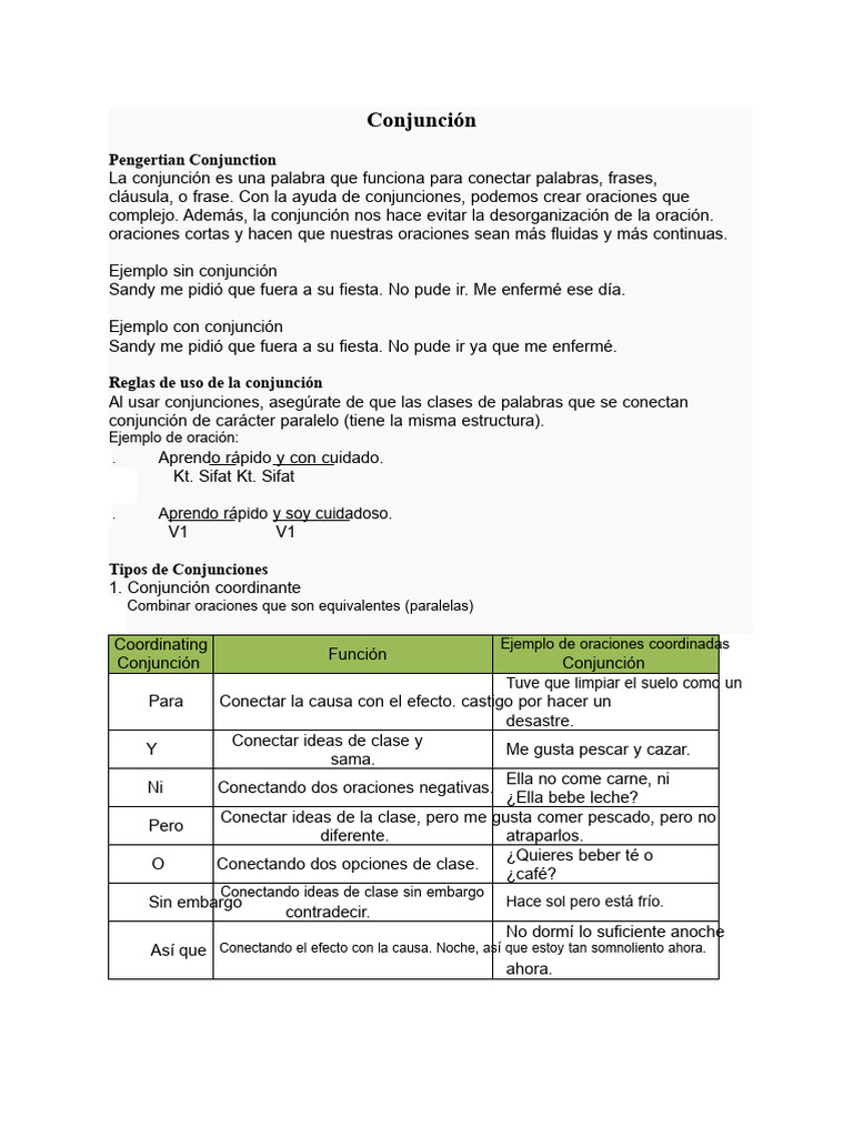 Conjunción | PDF | Oración (Lingüística) | Mecánica del lenguaje