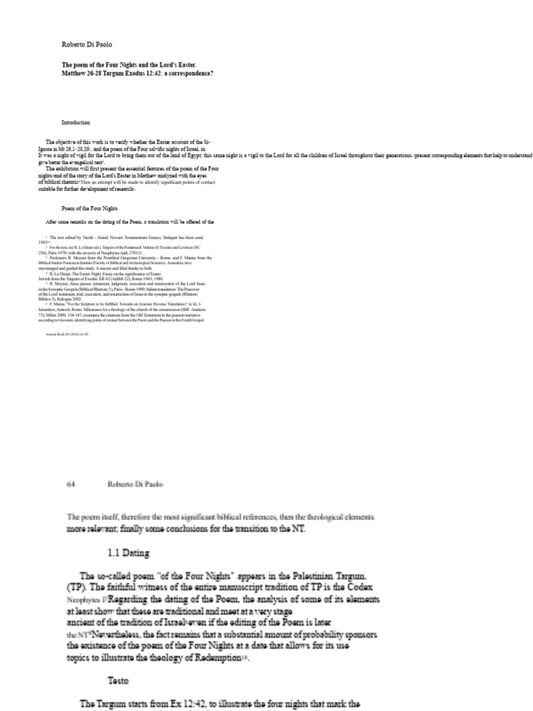 Matthew 26:28 and Targum Exodus 12:42 | PDF | Bible | Gospels