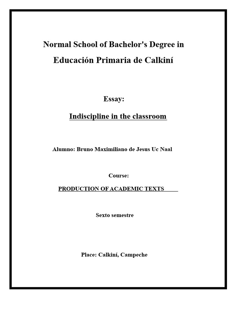 Essay On Indiscipline | PDF | Teachers | Psychological Concepts