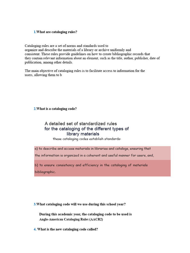What Are The Cataloging Rules? | PDF | Libraries | Information Science