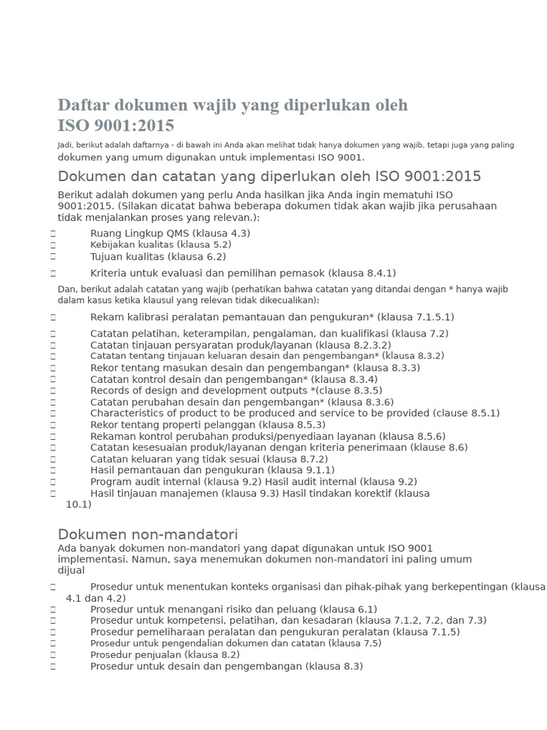 Dokumen Wajib ISO 9001:2015 | PDF