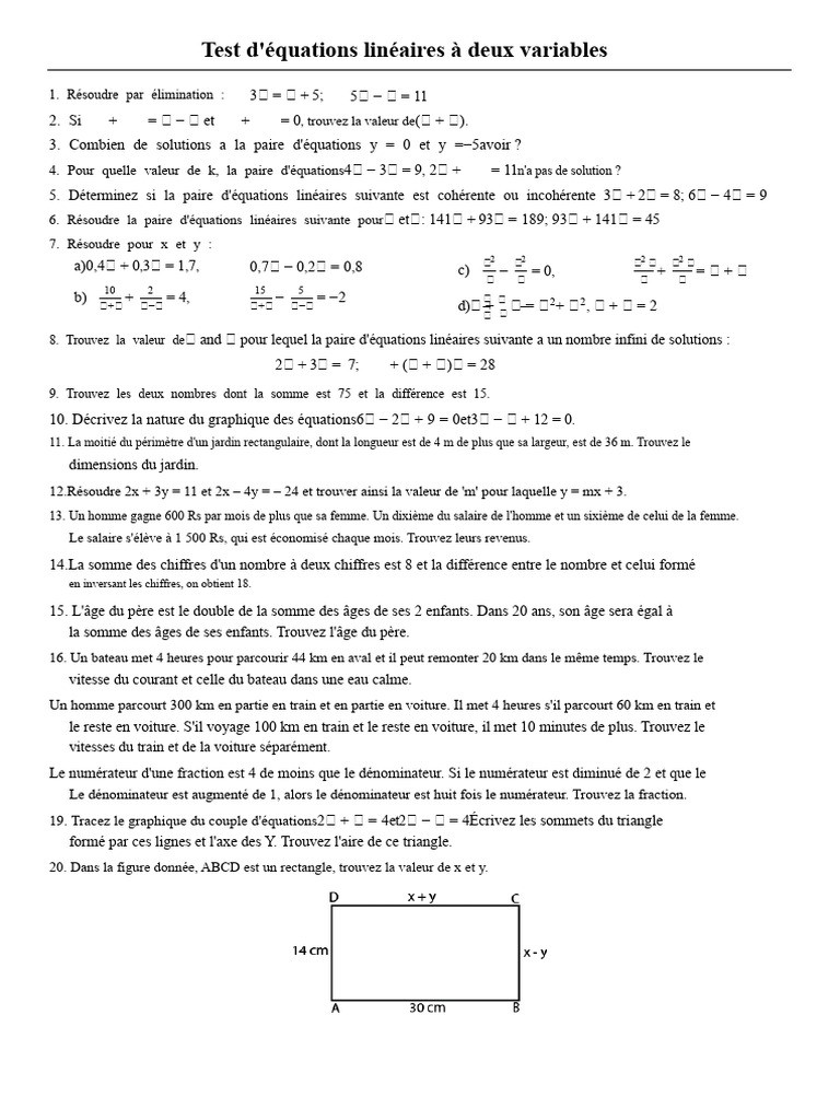 Résolution d'équations linéaires 2 variables | PDF | Équations ...