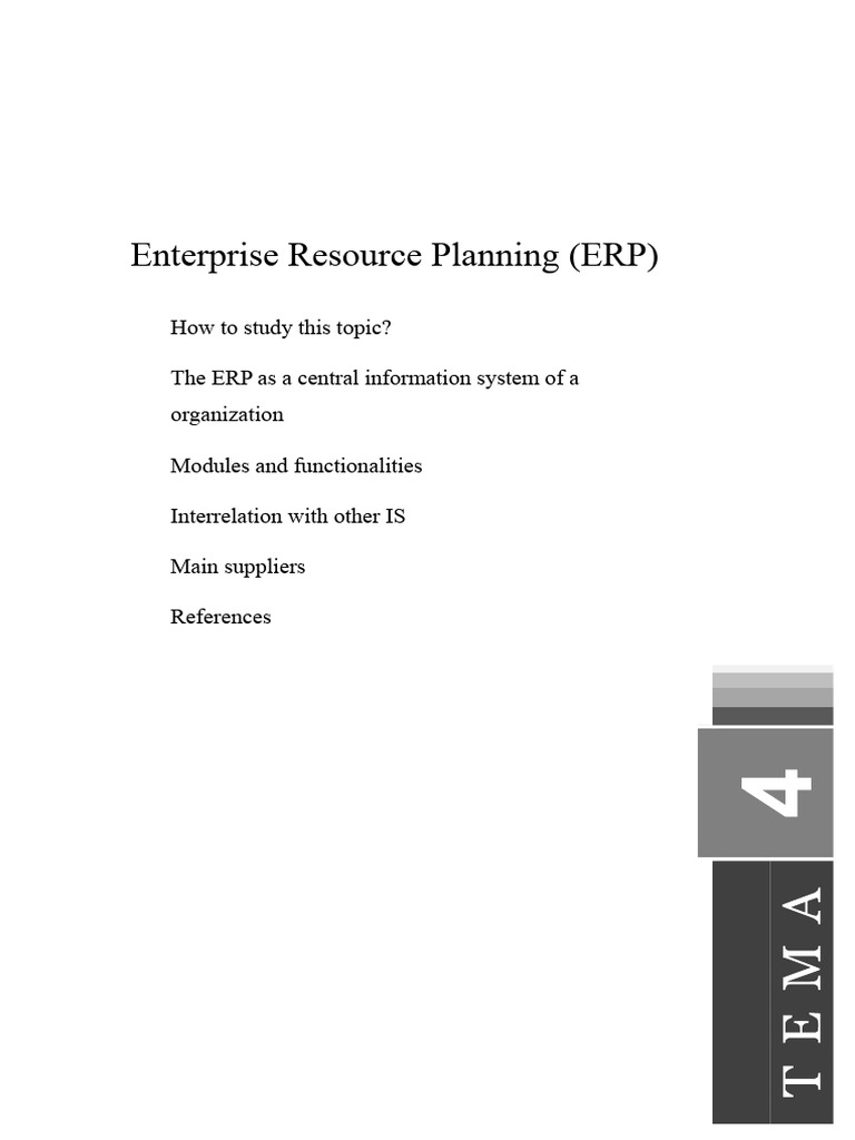 Topic 4. Enterprise Resource Planning (ERP) | PDF | Enterprise Resource Planning | Business
