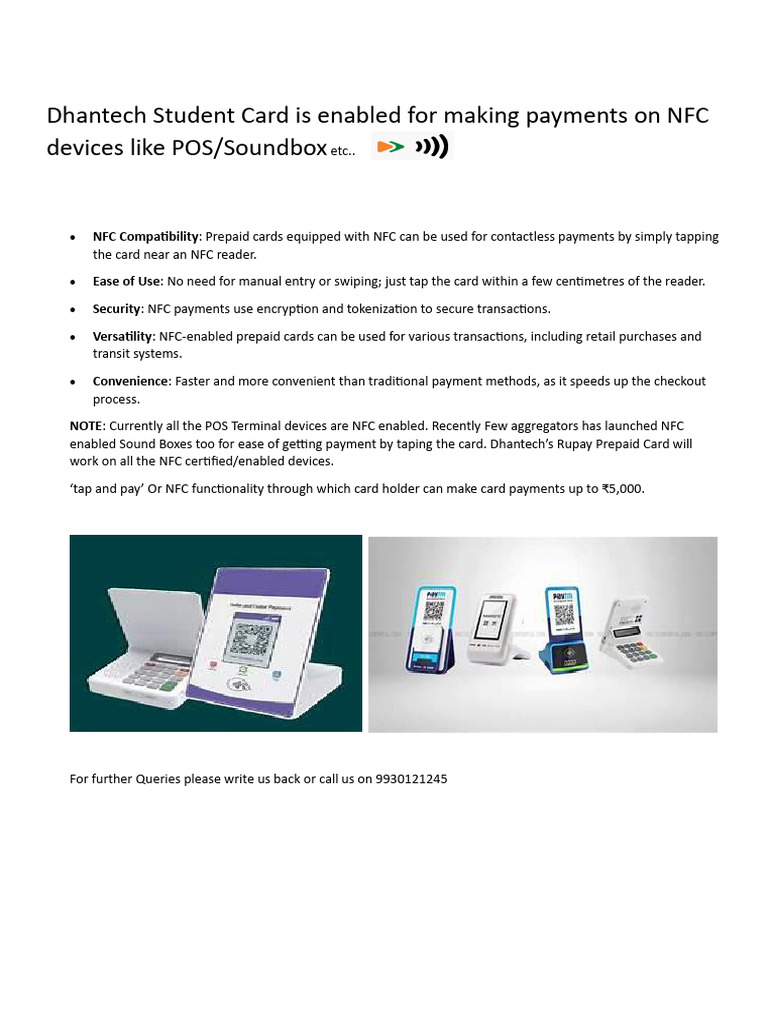Dhantech Student Card Is Enabled For Making Payments On NFC Devices | PDF