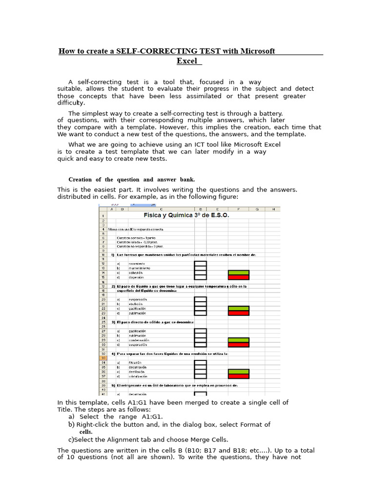 Create Self-Correcting Tests in Excel | PDF | Microsoft Excel