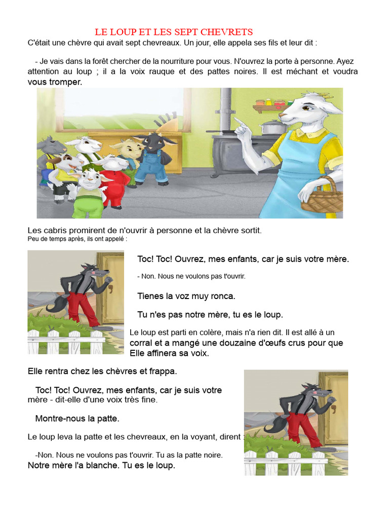 Le loup et les sept chevreaux : conte classique | PDF | Chèvre