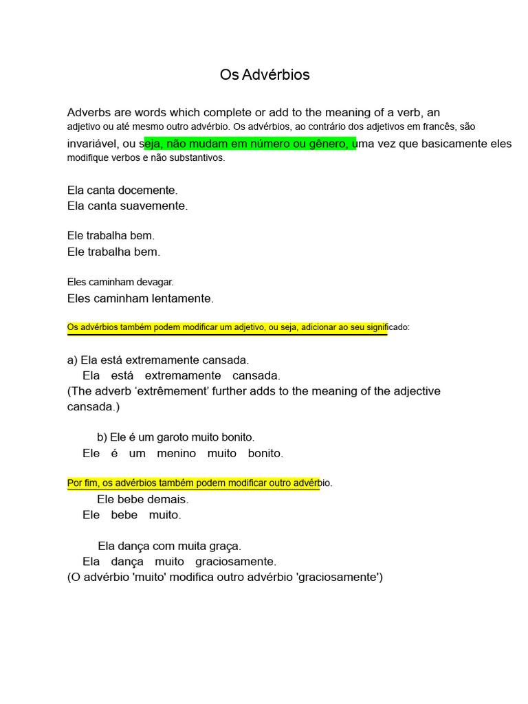 Entendendo os Advérbios em Francês | PDF | Adjetivo | Advérbio