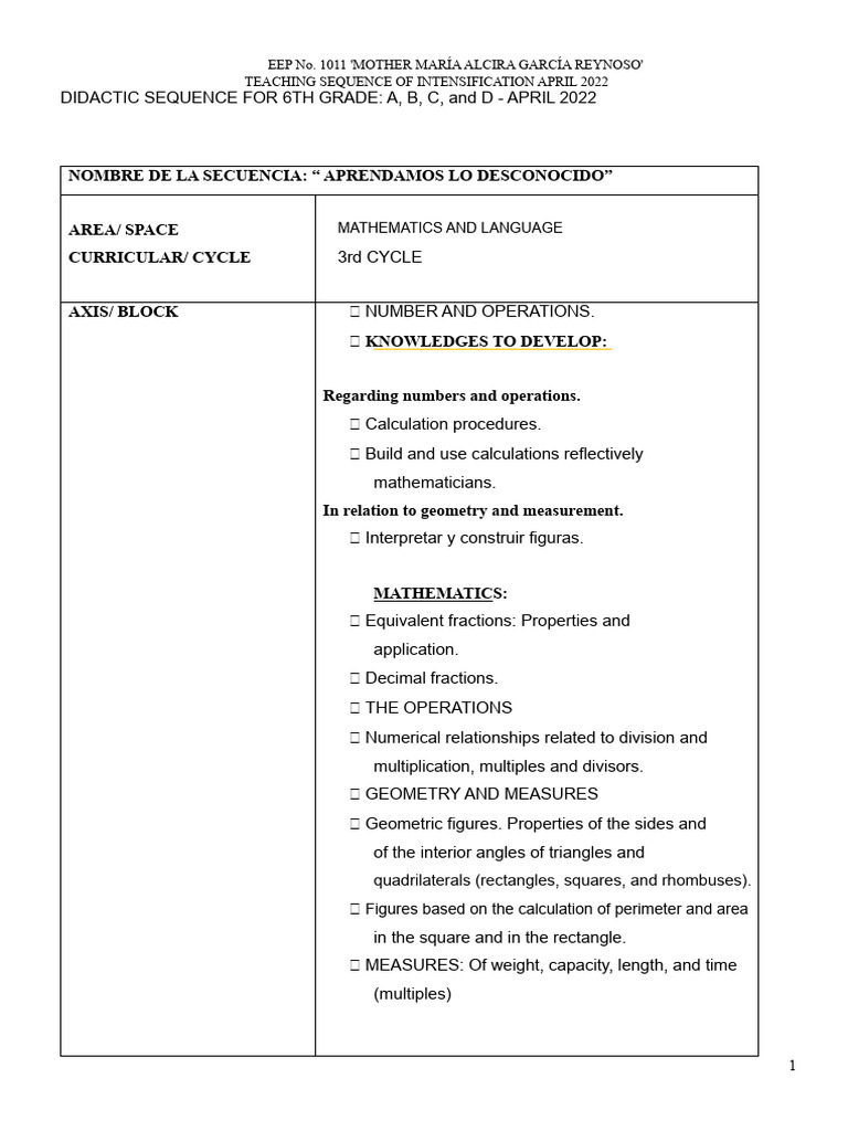 Didactic Sequence of April 6 | PDF | Syntax | Area