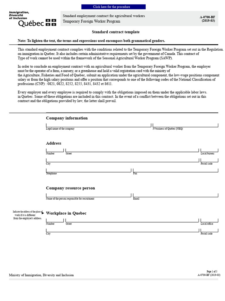 Standard Employment Contract for Agricultural Workers | PDF ...