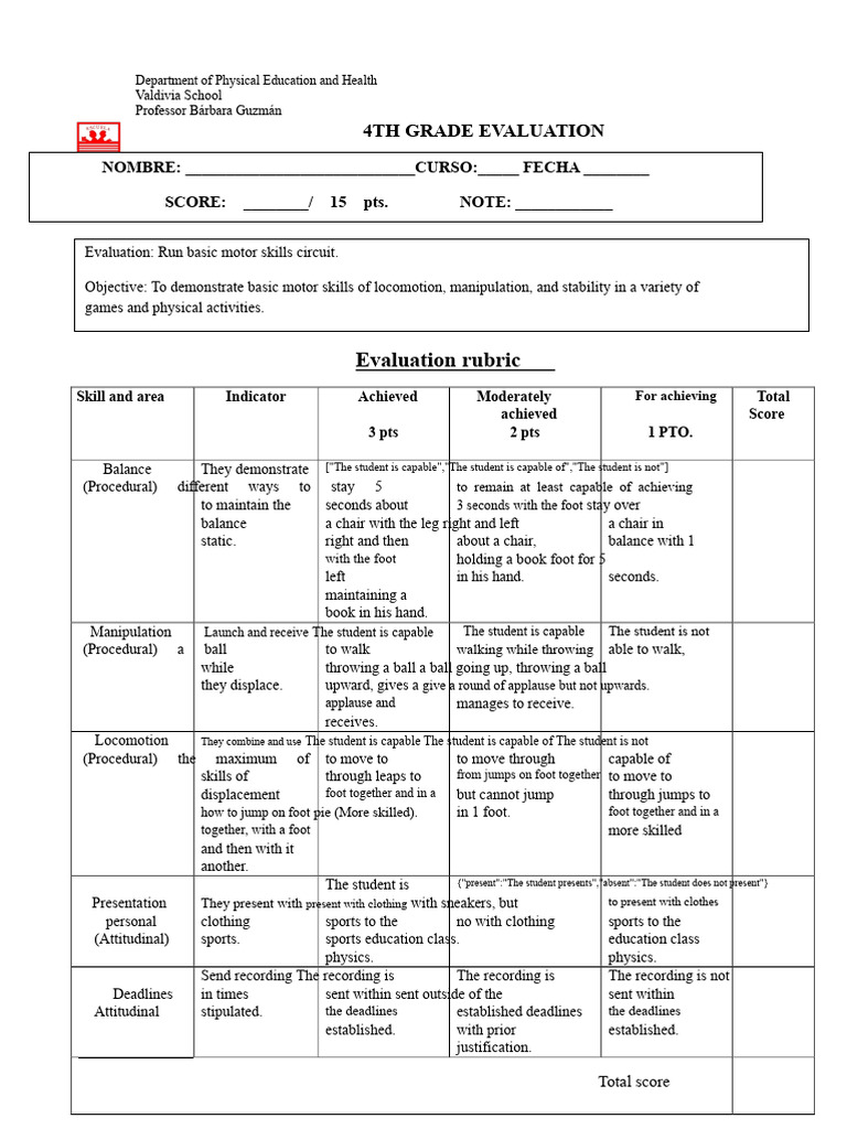 Evaluation Rubric 4TH Grade | PDF
