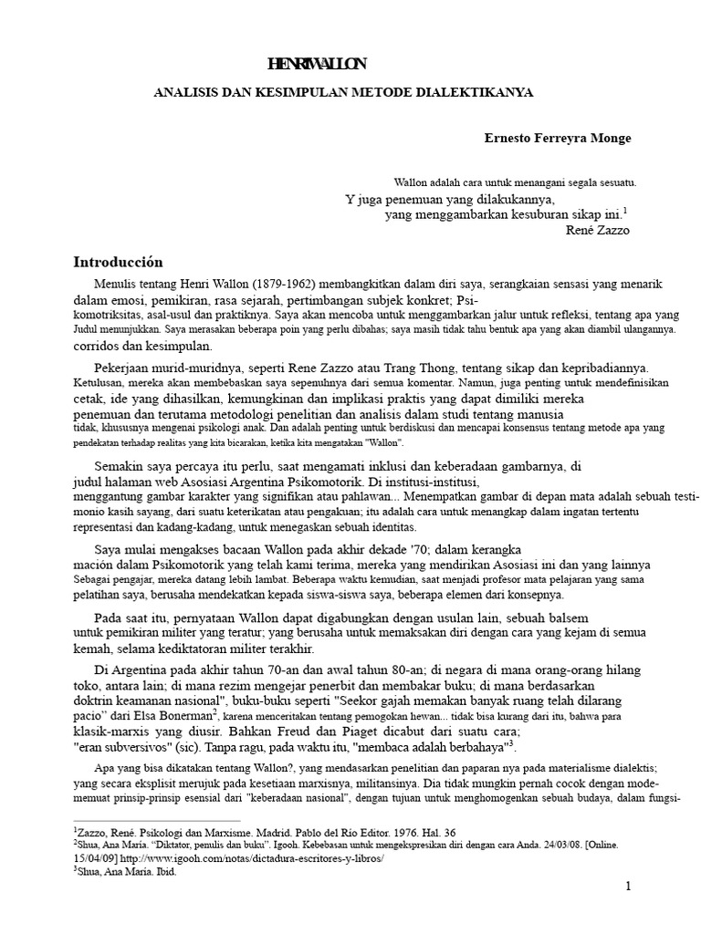 Henri Wallon: Analisis dan kesimpulan dari metode dialektiknya | PDF