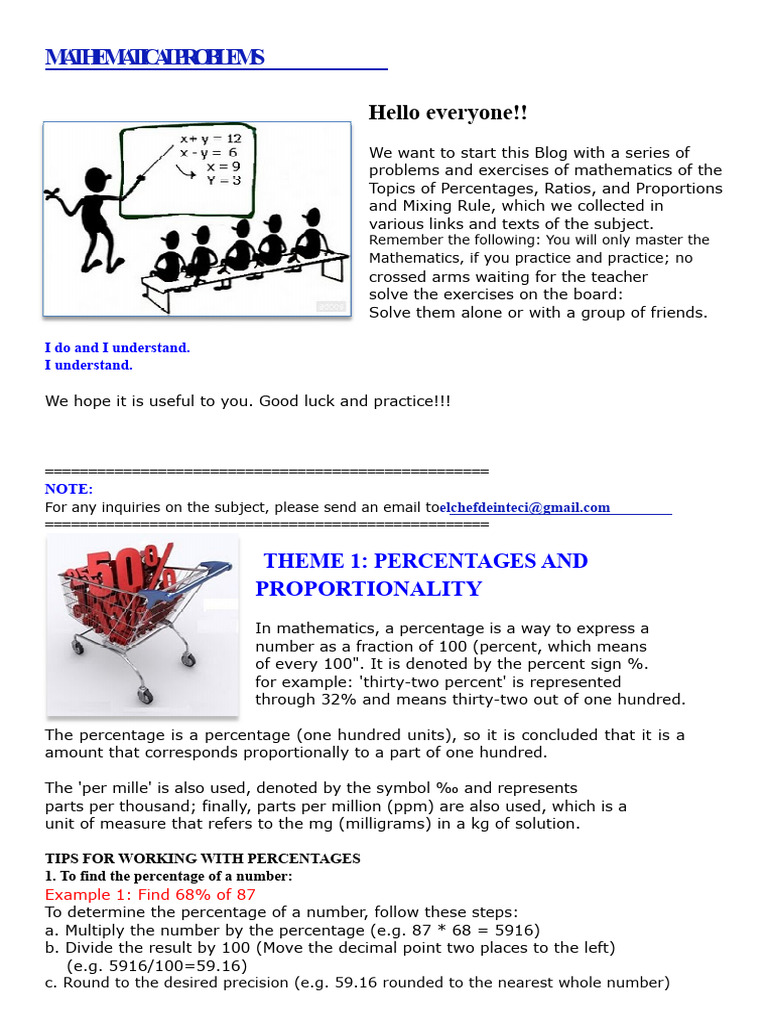 Mathematics Exercises - Percentages, Proportions, and Mixing Rule | PDF ...