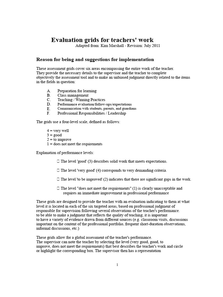 Teacher Performance Evaluation Grids | PDF | Teachers | Learning