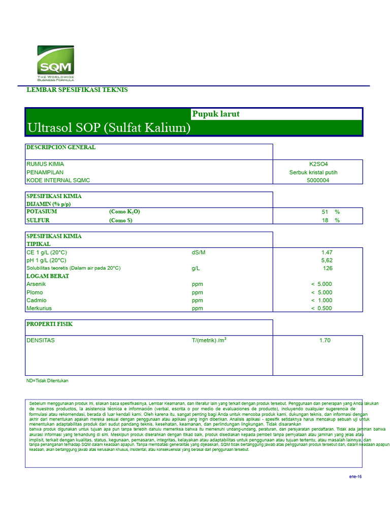Spesifikasi Teknik Ultrasol Sop | PDF