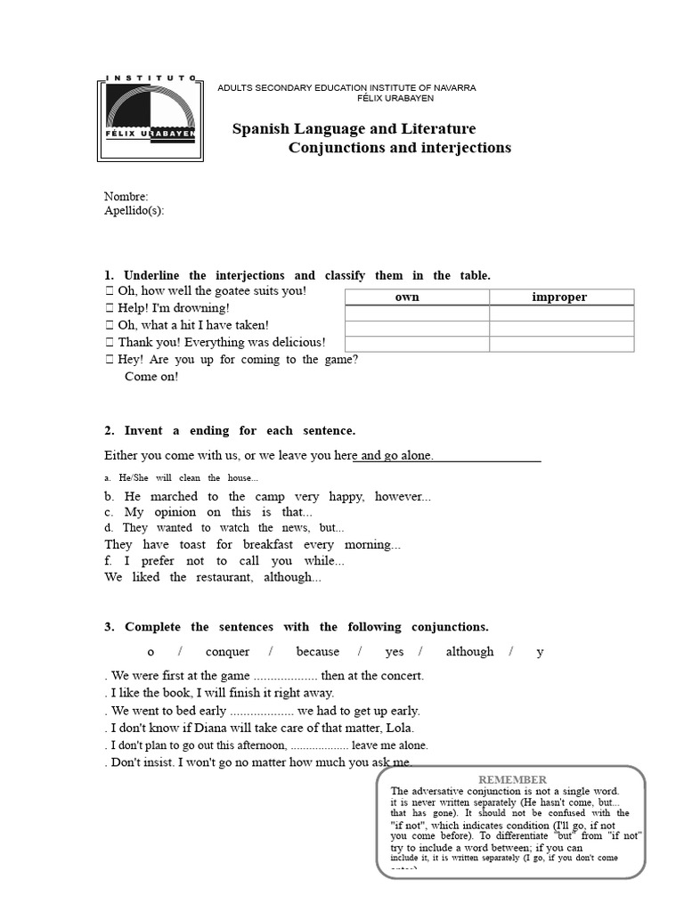 Exercises On Conjunctions and Interjections | PDF | Grammar | Language Mechanics