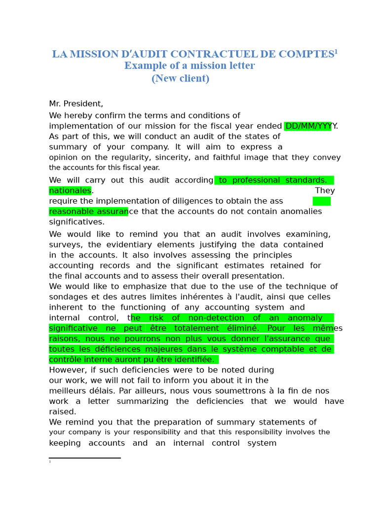Example of A Mission Letter | PDF | Audit