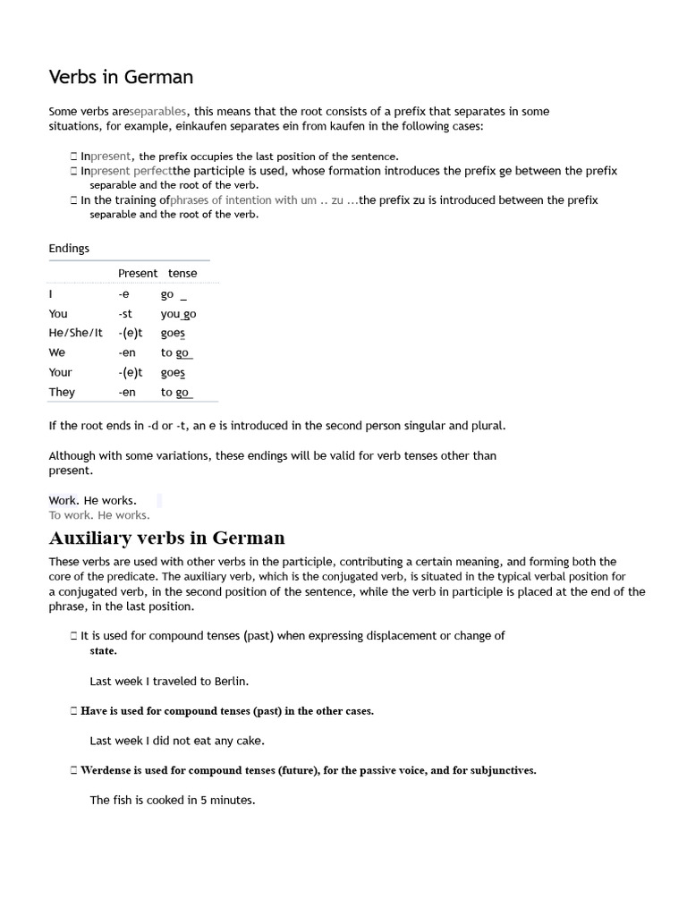 Verbs in German | PDF | Perfect (Grammar) | Verb
