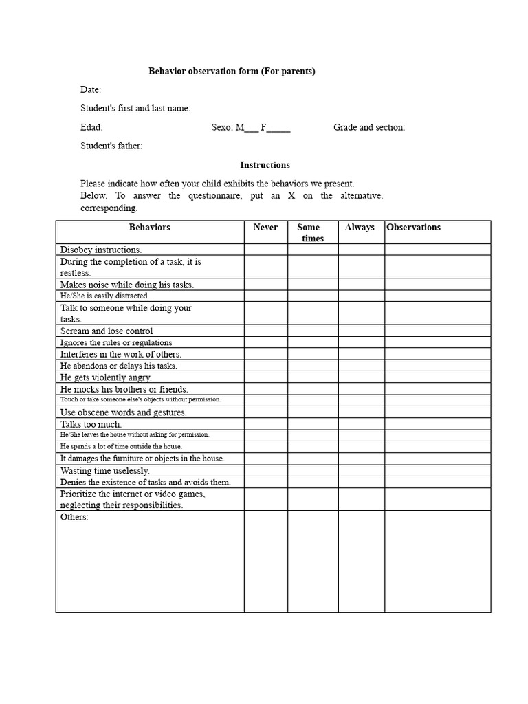 Behavior Observation Forms for Parents & Teachers | PDF | Learning ...